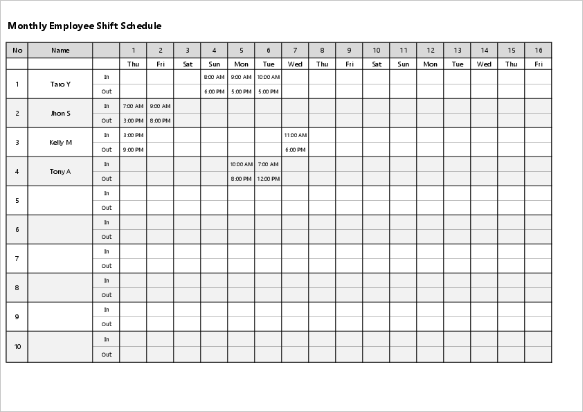 Excel Shift Schedule Template